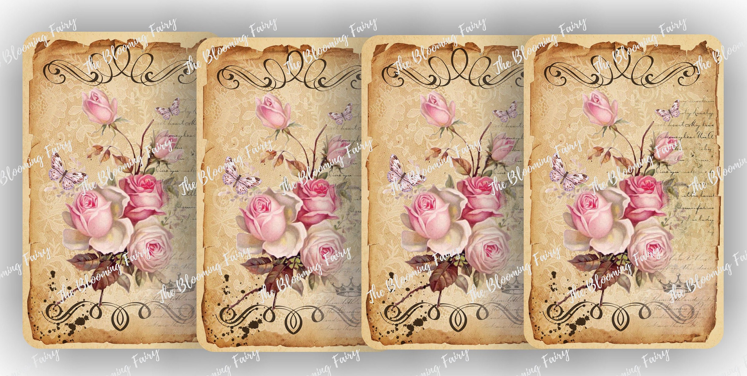 Pink Roses Cards, Vintage Roses Cards, Vintage Floral Tags, Junk ...