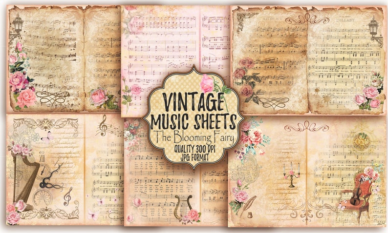 Vintage Music Sheets, Music Notes Journal Ephemera, Music Notes Junk ...