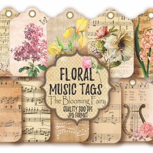 Floral Music Tags, DIGITAL Music Notes Embelishments, French Floral ...