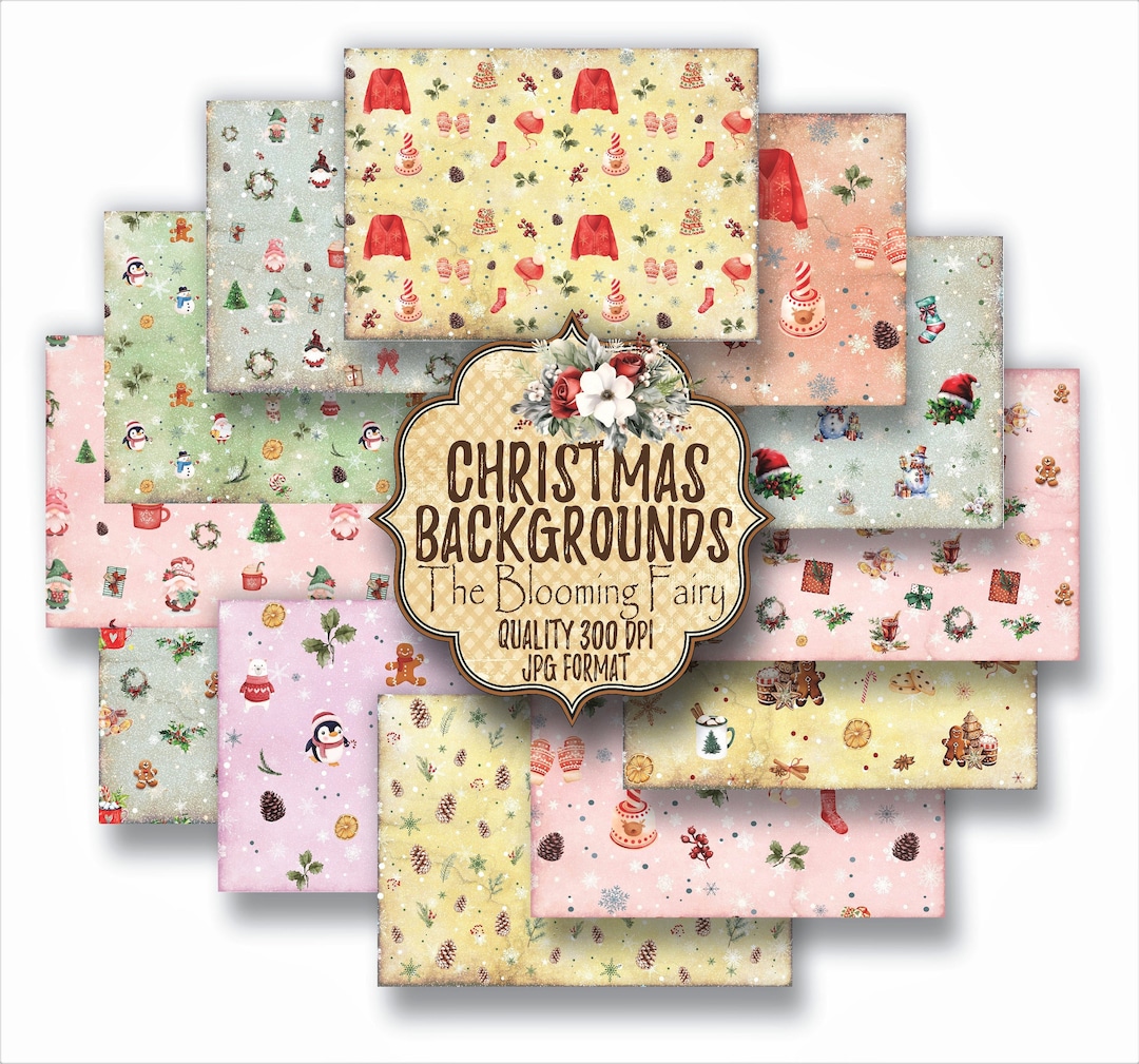 Vintage Christmas Digital Papers, Scrapbooking Backgrounds (digital ...