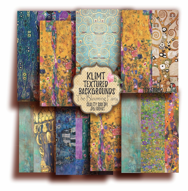 KLIMT Textured Backgrounds, Klimt Collage Papers, Klimt ATC Cards ...