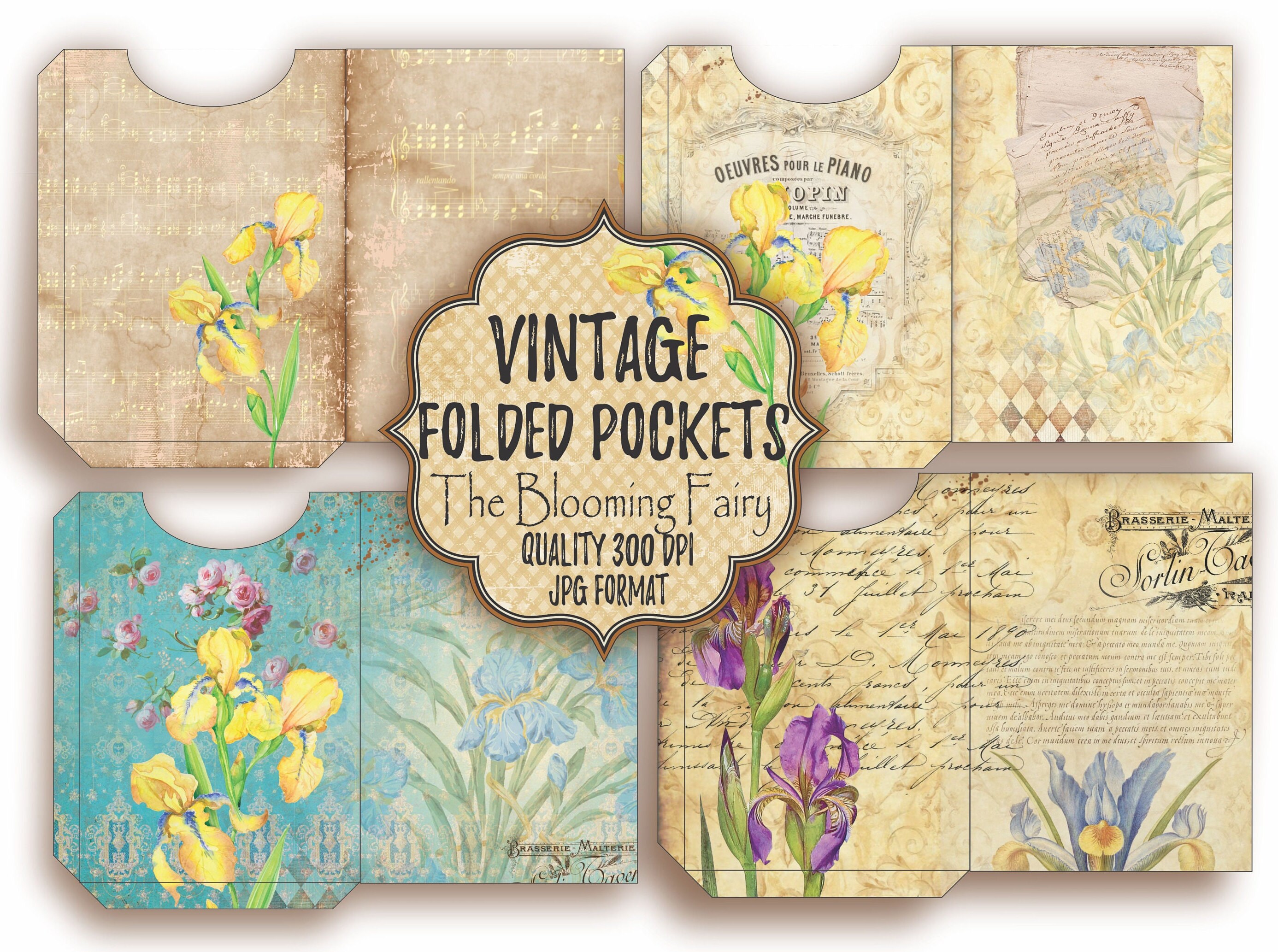 Vintage Folded Pockets Printables, Irises Digiital Goodies, Vintage ...