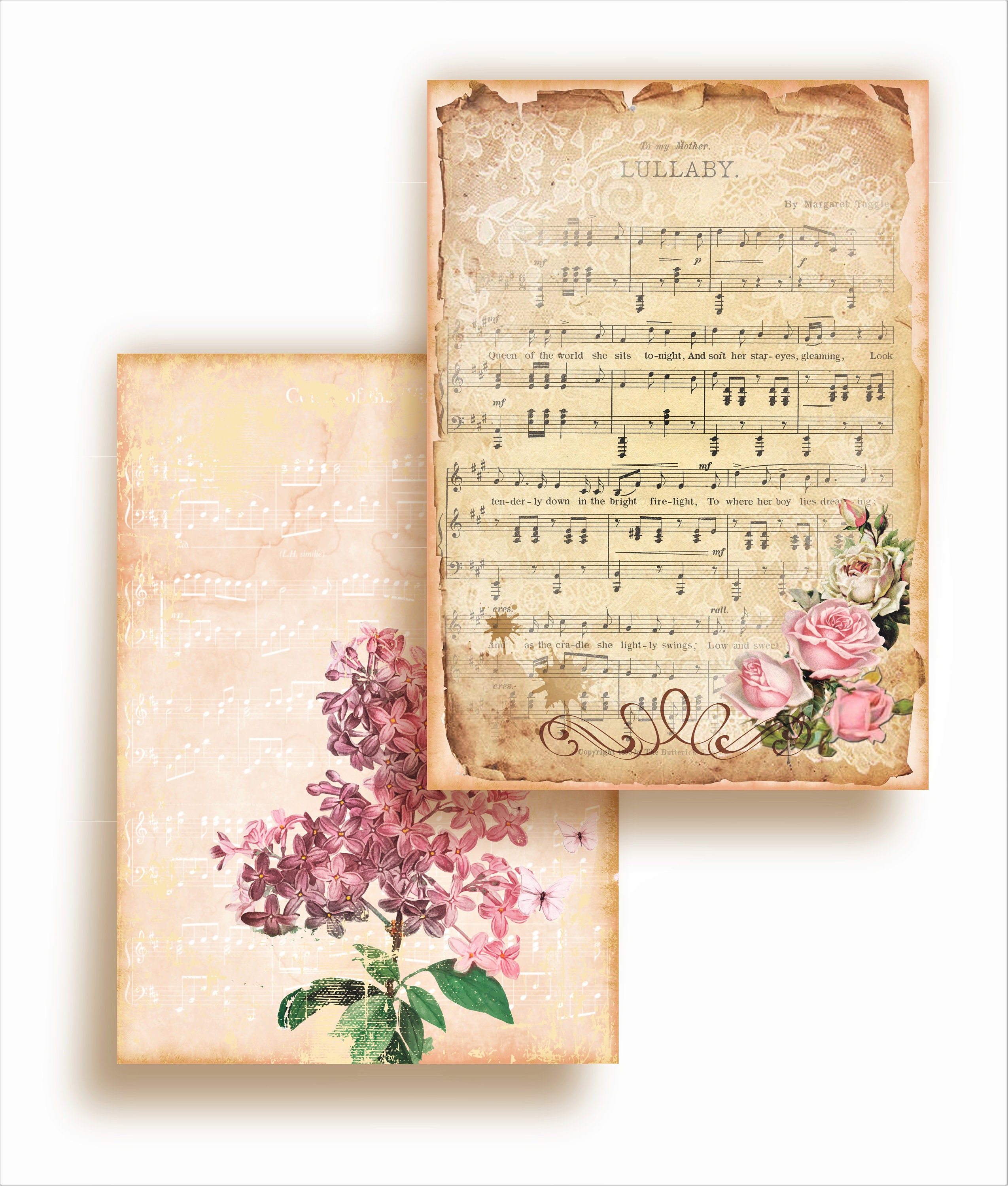 Florals Vintage Notes, Digital Vintage Notes, Spring Book Papers ...