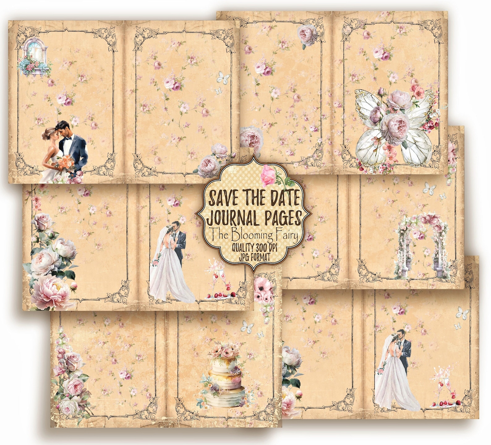 Wedding Day Journal Papers, Save the Date Backgrounds, Vintage Wedding ...