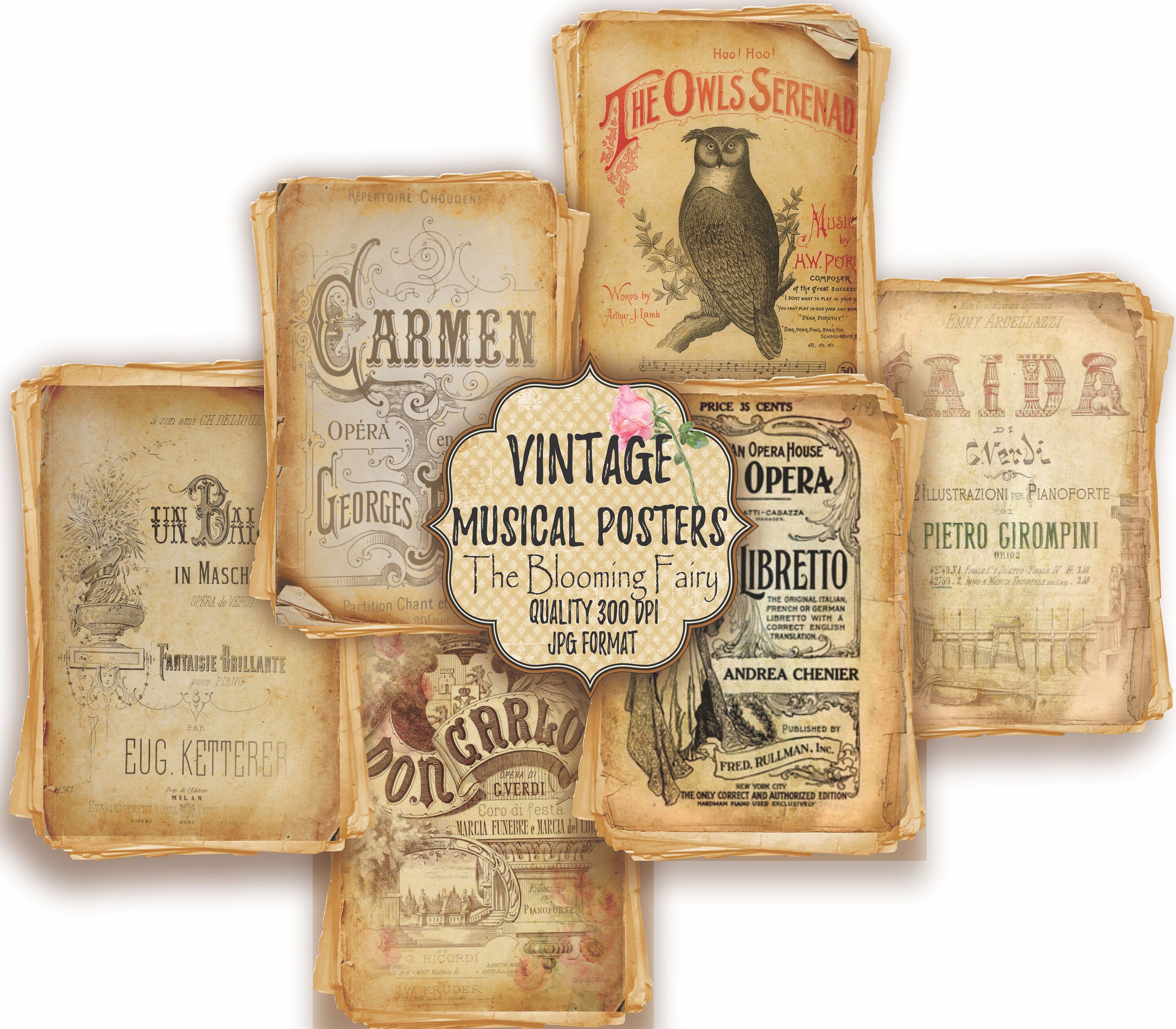 Vintage Musical Posters, Printable Music Posters, Digital Junk Journal ...