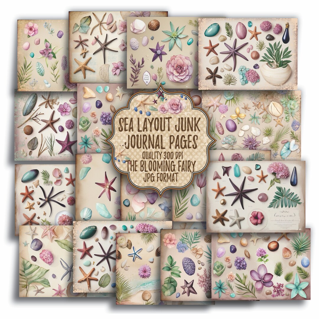 Sea Layout Pages, Marine Junk Journal Pages, Shabby Sea Layout, Marine ...