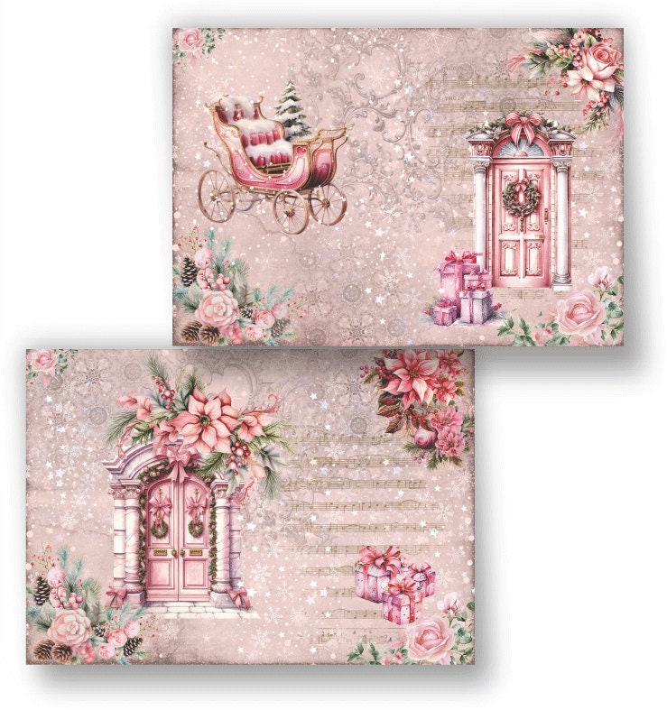 Vintage Pink Christmas Doors Backgrounds, Vintage Christmas Papers ...