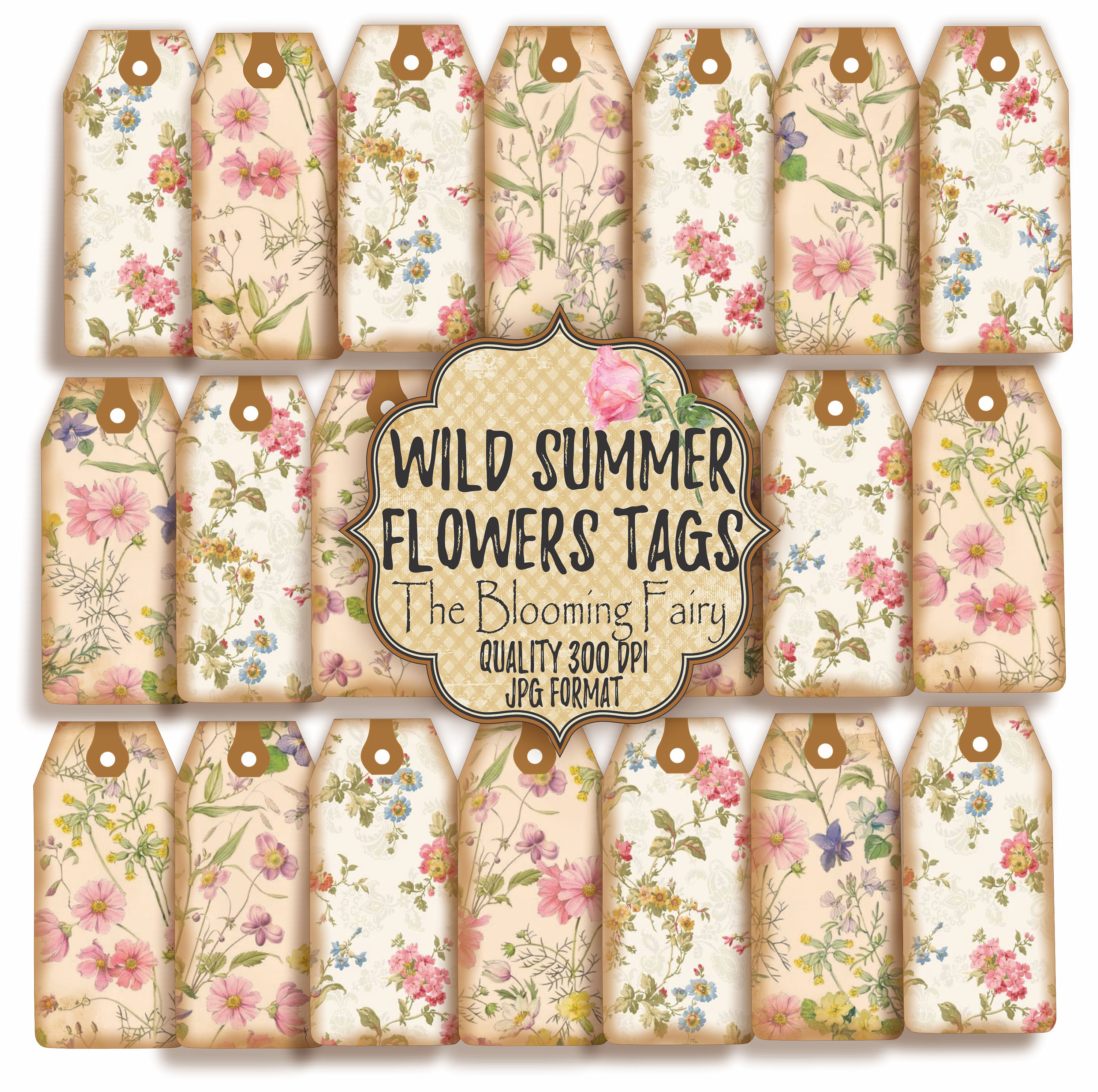 Wild Summer Flower Tags, DIGITAL Whimsical Embelishments, Wild Flower ...