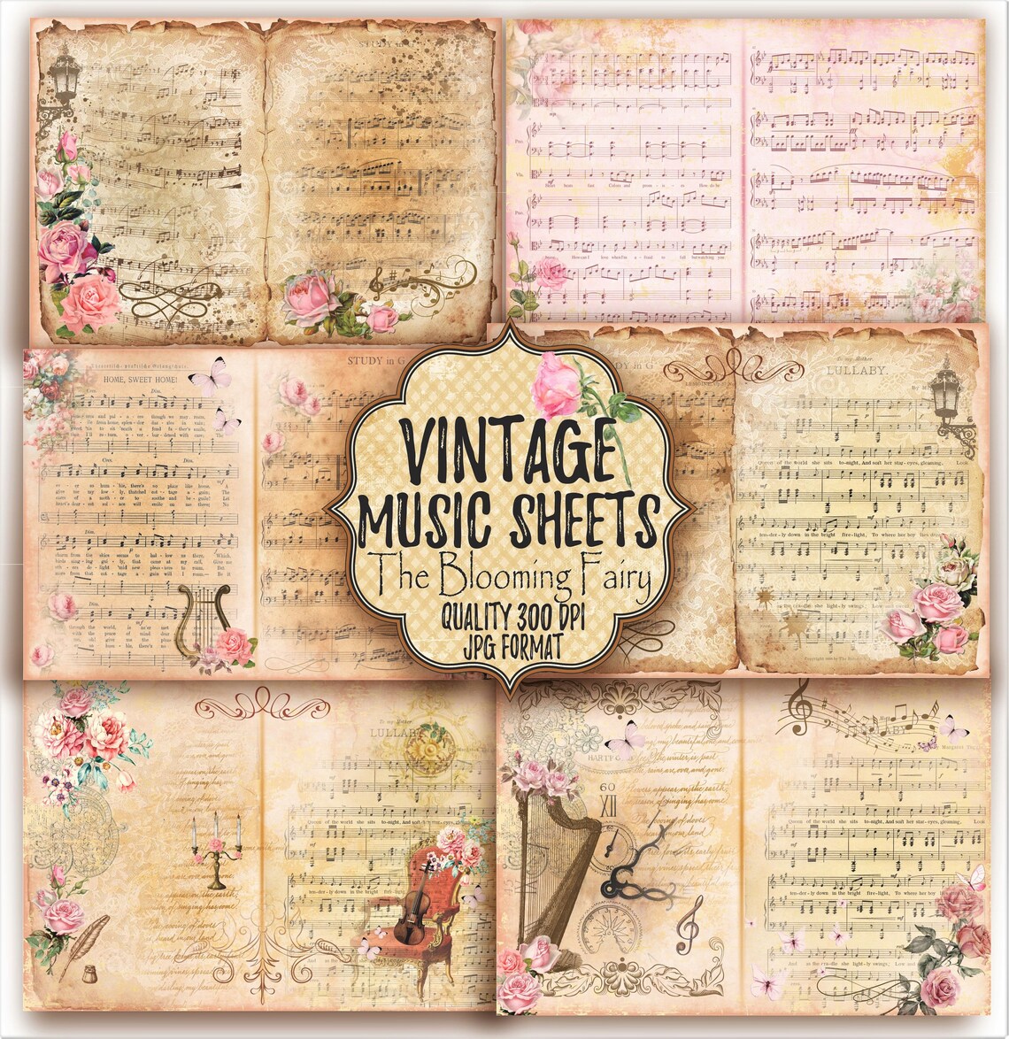 Vintage Music Sheets, Music Notes Journal Ephemera, Music Notes Junk ...