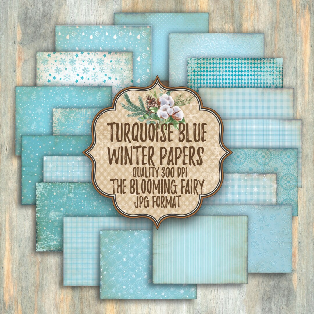 Turquoise Blue Winter Papers, Shabby Turquoise Blue Journal Pages ...