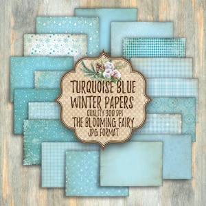 Turquoise Blue Winter Papers, Shabby Turquoise Blue Journal Pages ...