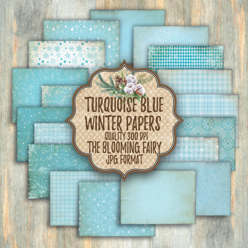 Turquoise Blue Winter Papers, Shabby Turquoise Blue Journal Pages ...