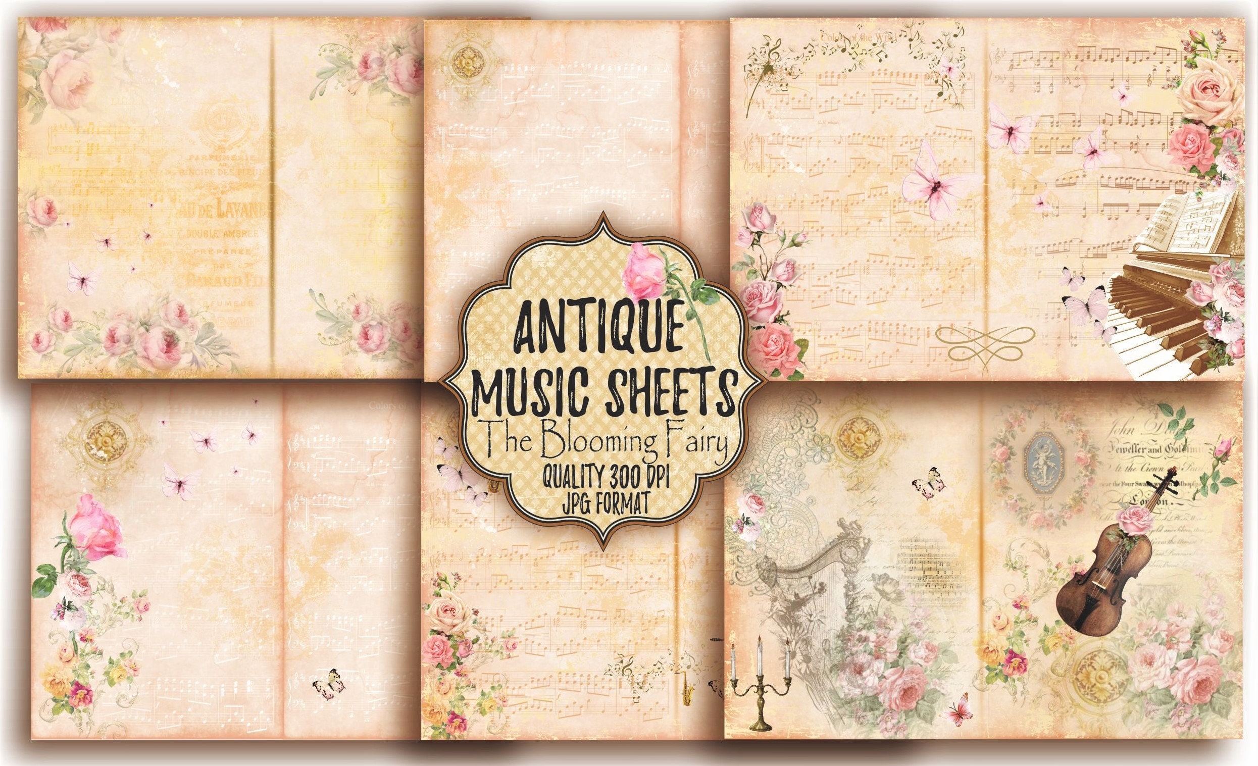 Antique Music Sheets, Music Notes Journal Ephemera, Digital Music Notes ...