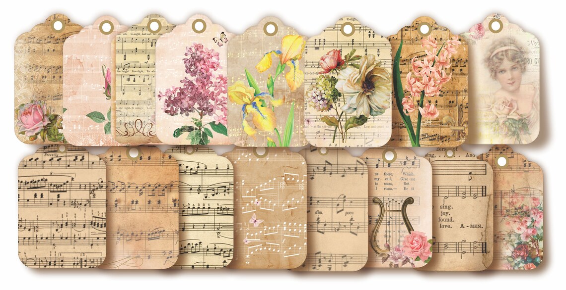 Floral Music Tags DIGITAL Music Notes Embelishments French - Etsy