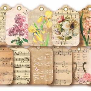 Floral Music Tags, DIGITAL Music Notes Embelishments, French Floral ...