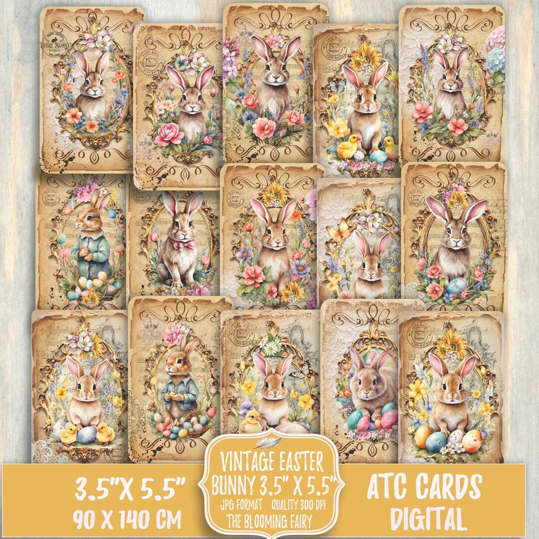 Vintage Easter Bunny ATC Cards, Easter Bunny ATC 3.5x5.5 ", Easter ...