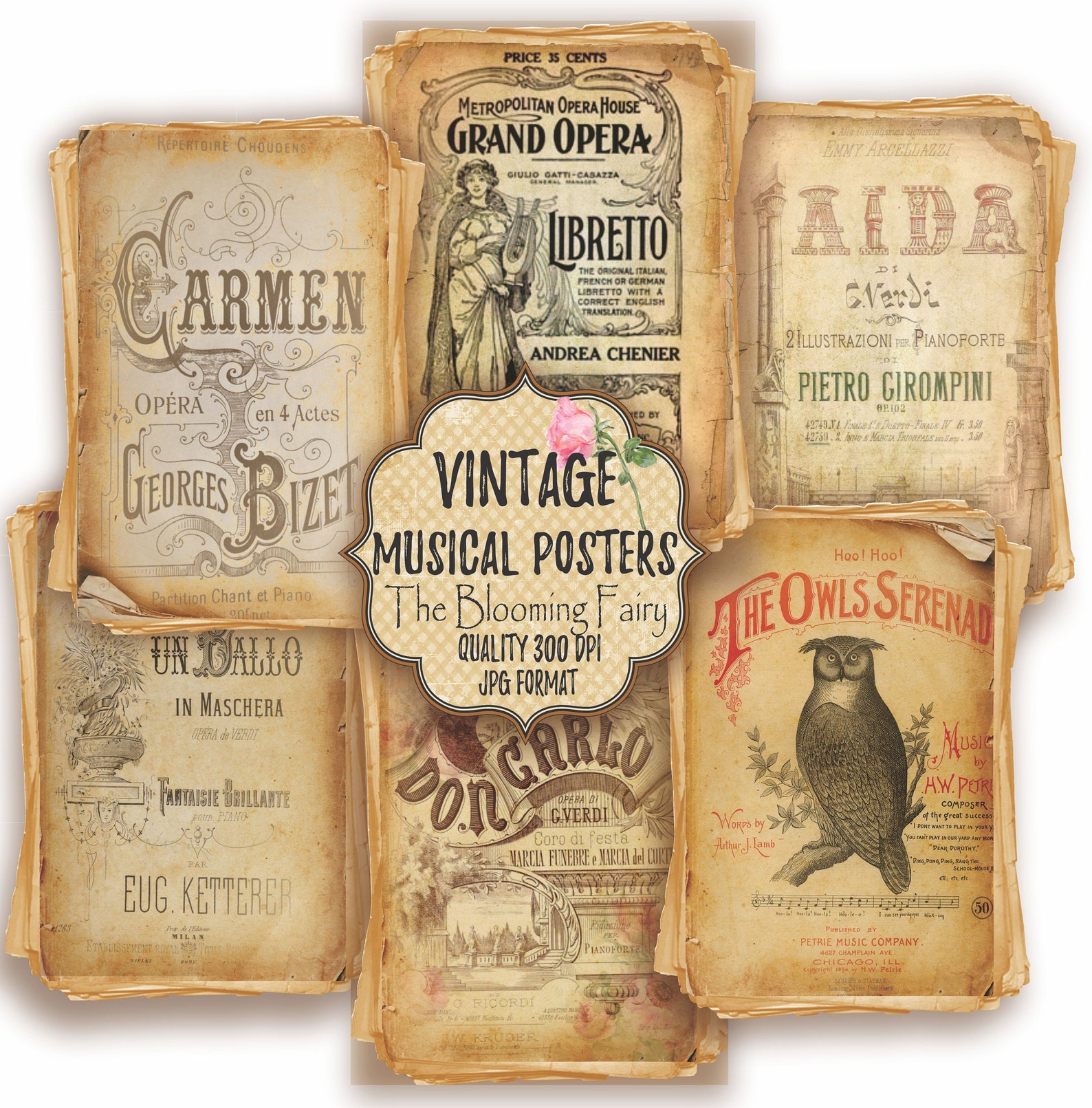 Vintage Musical Posters, Printable Music Posters, Digital Junk Journal ...