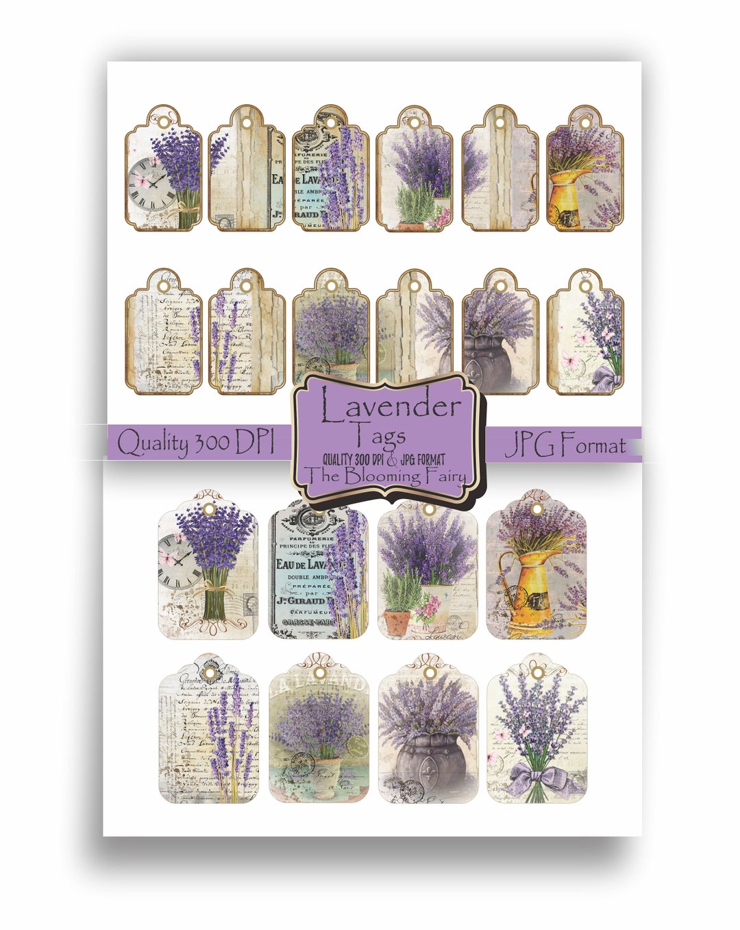 Vintage Lavender Tags, DIGITAL Lavender Tags, French LAVENDER Tags ...