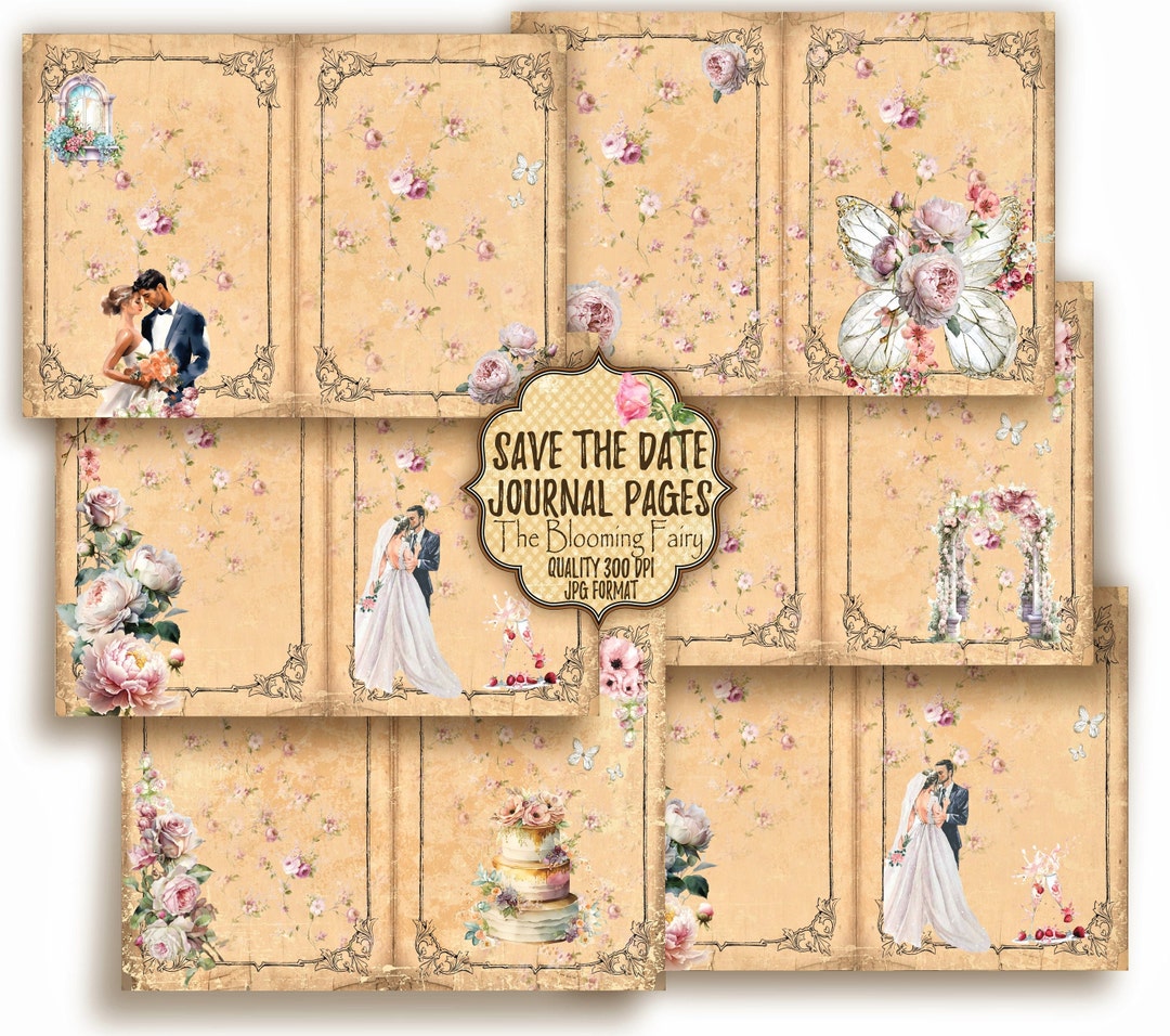 Wedding Day Journal Papers, Save the Date Backgrounds, Vintage Wedding ...