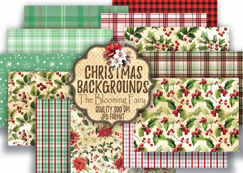 Red and Green Christmas Papers, Printable Scrapbook Paper (digital ...