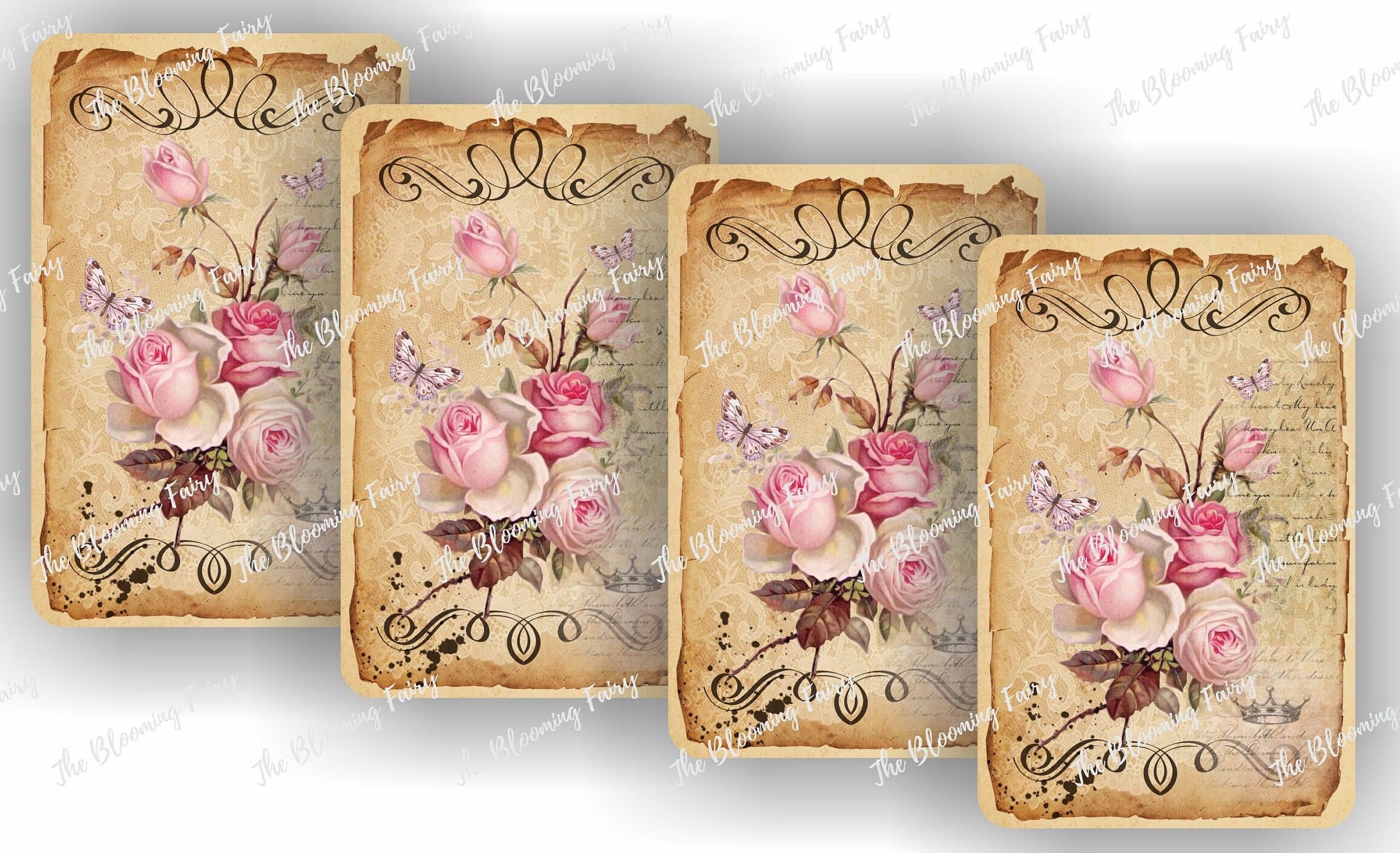 Pink Roses Cards, Vintage Roses Cards, Vintage Floral Tags, Junk ...