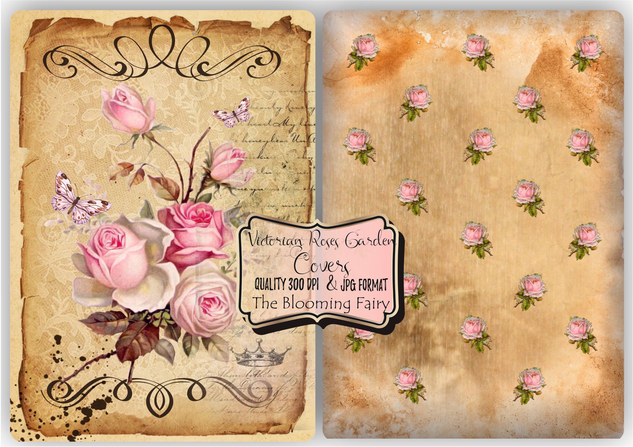 Cover Pages, Victorian Roses Garden, Pink Roses Pages, Vintage Ephemera ...