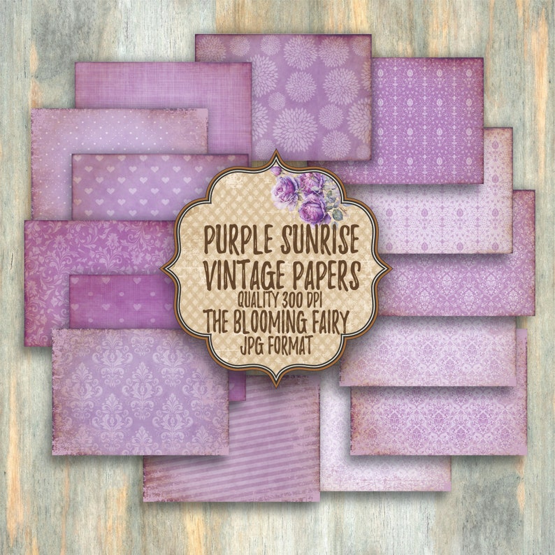 Purple Sunrise Vintage Backgrounds, Shabby Purple Journal Pages, Purple ...
