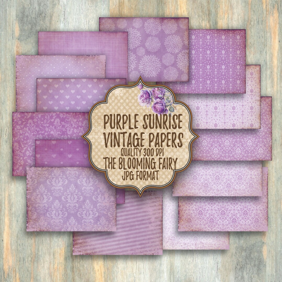 Purple Sunrise Vintage Backgrounds, Shabby Purple Journal Pages, Purple ...