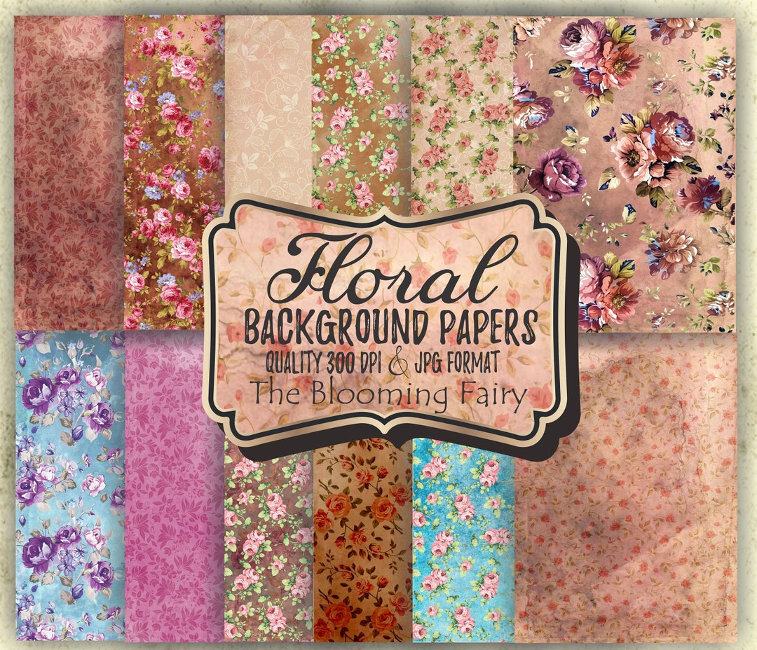 Floral Shabby Chic Digital Paper, Vintage Scrapbook Backgrounds ...