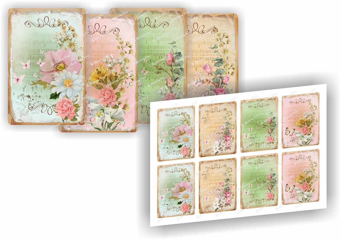 ATC Floral Cards, Vintage Flower ATC Cards, Vintage Floral Tags, Junk ...
