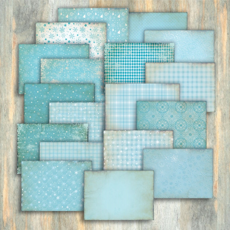 Turquoise Blue Winter Papers, Shabby Turquoise Blue Journal Pages ...