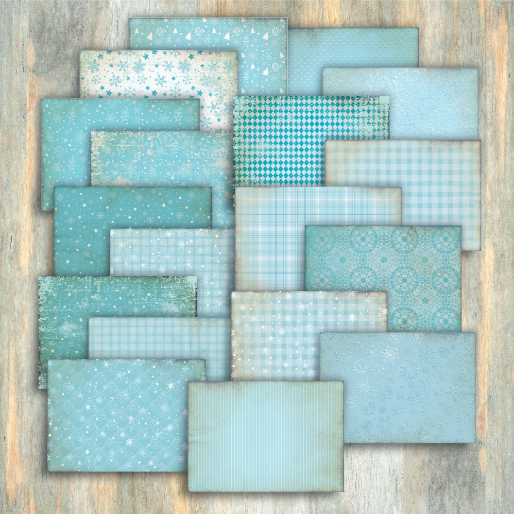 Turquoise Blue Winter Papers, Shabby Turquoise Blue Journal Pages ...