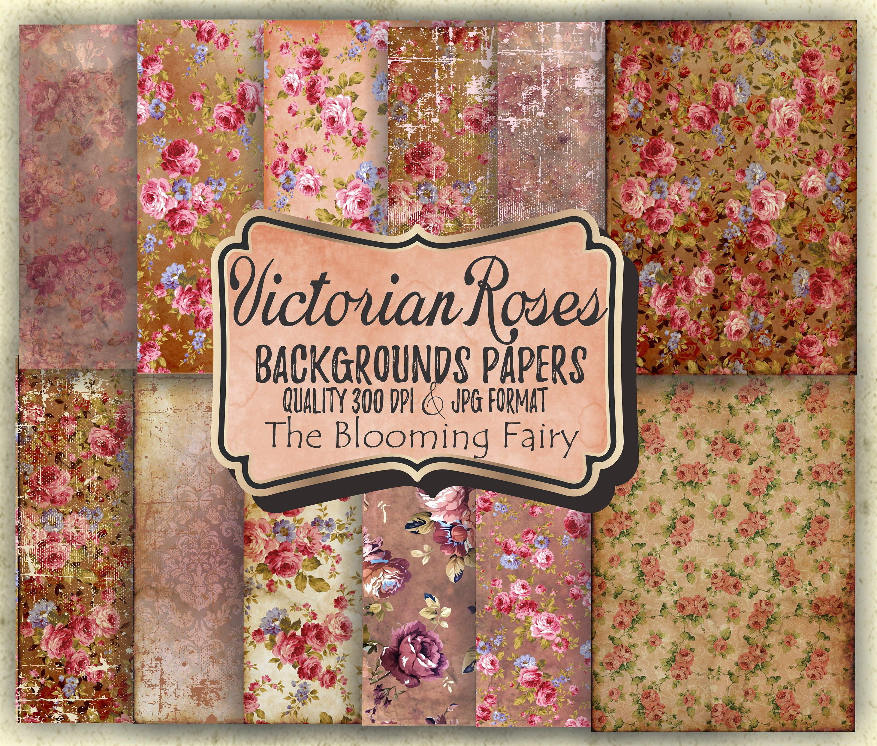 Victorian Roses Backgrounds, DIGITAL Roses Papers, Shabby Journal Pages ...