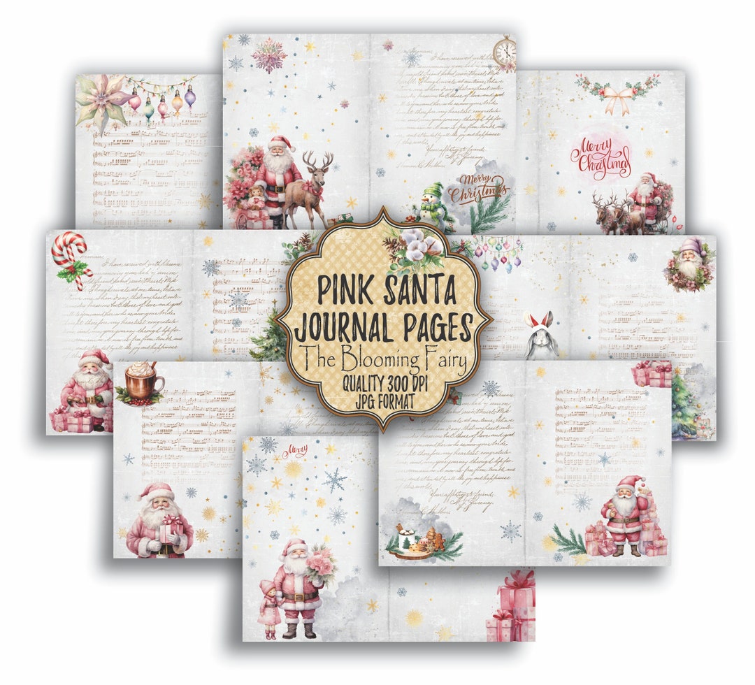Pink Santa Journal Pages, Pink Santa Digital Sheets, Christmas Digitals ...