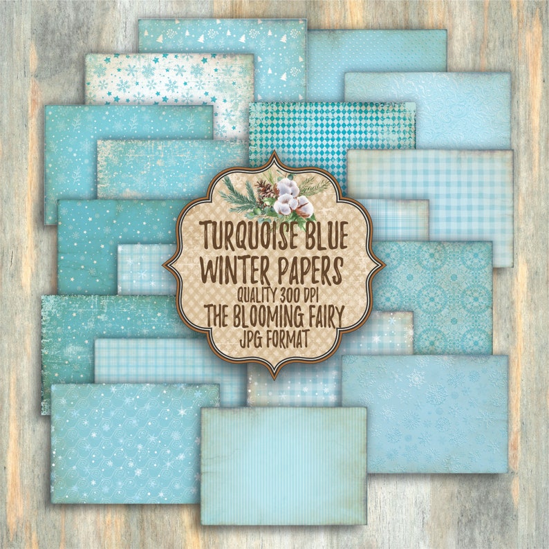 Turquoise Blue Winter Papers, Shabby Turquoise Blue Journal Pages ...