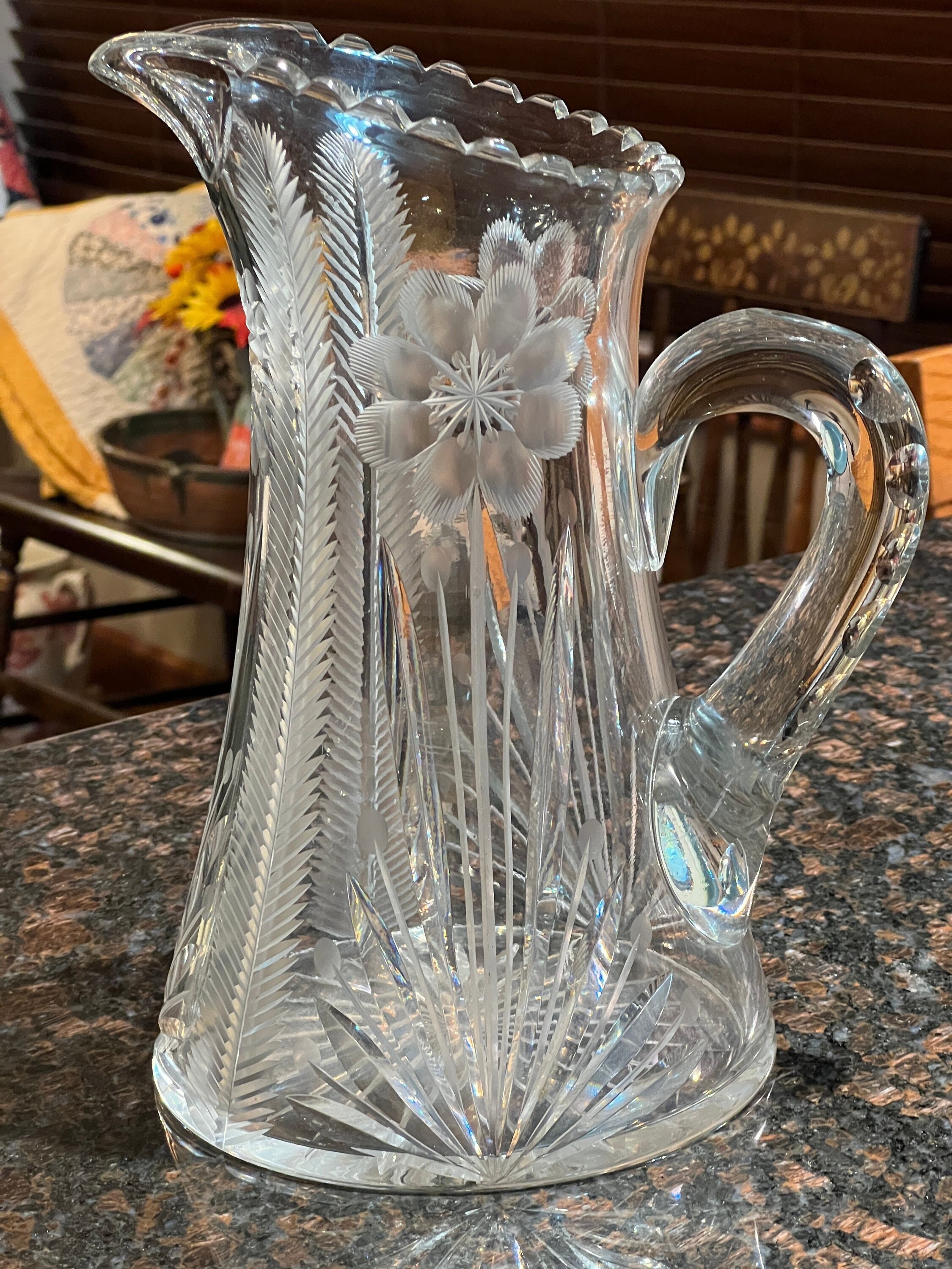 Antique Cut Glass Water Pitcher - Etsy