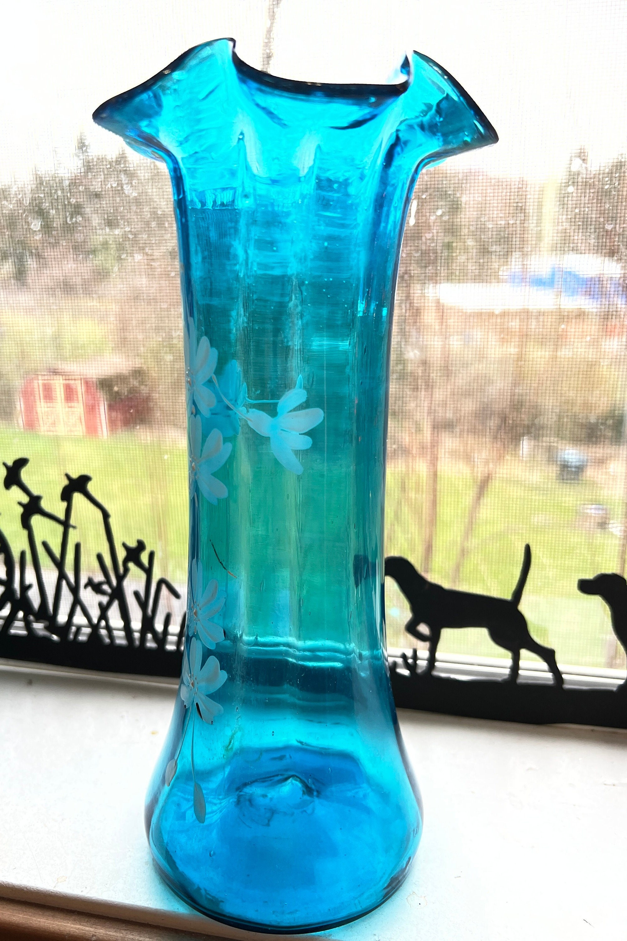 Vintage Blue Ruffled Vase - Etsy