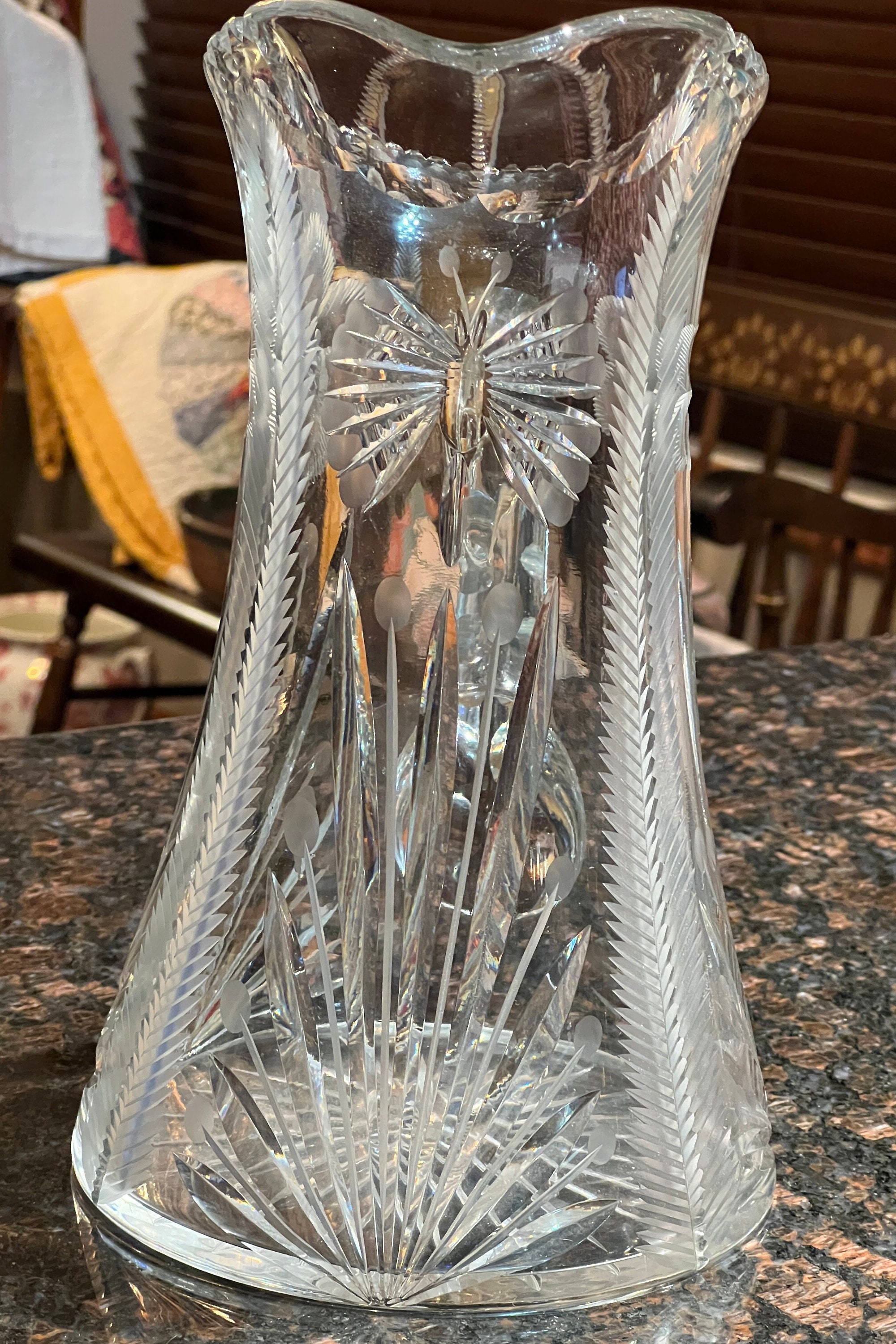 Antique Cut Glass Water Pitcher - Etsy