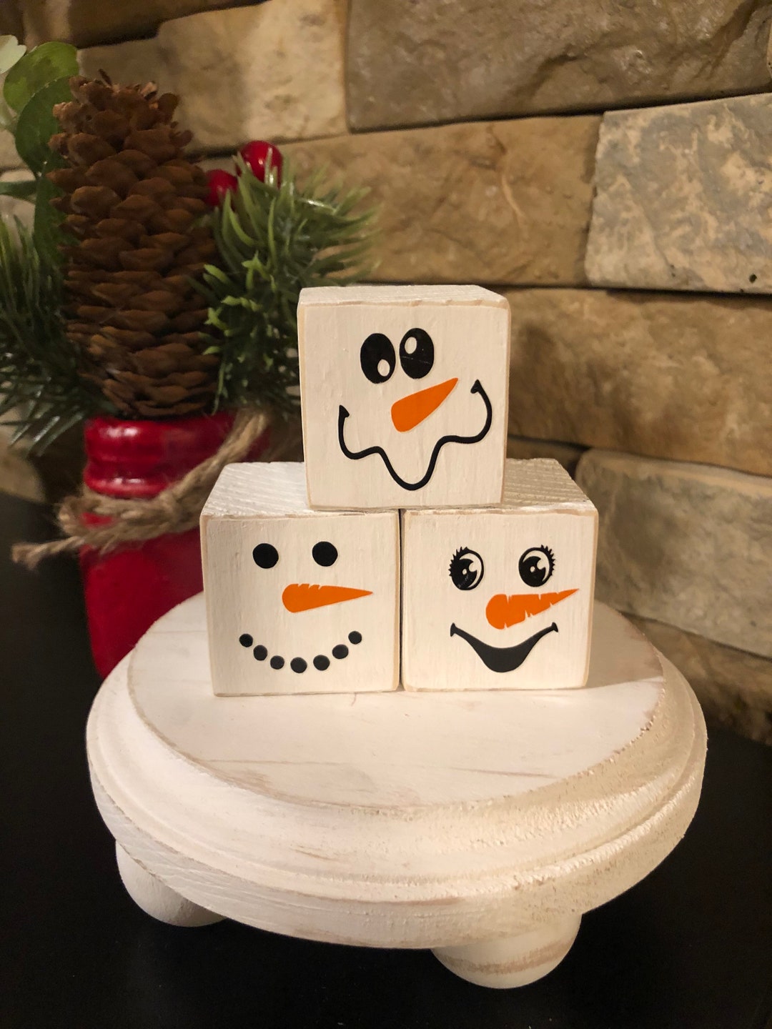 Wooden Snowmen Blocks, Tiered Tray Decor, Snowmen - Etsy