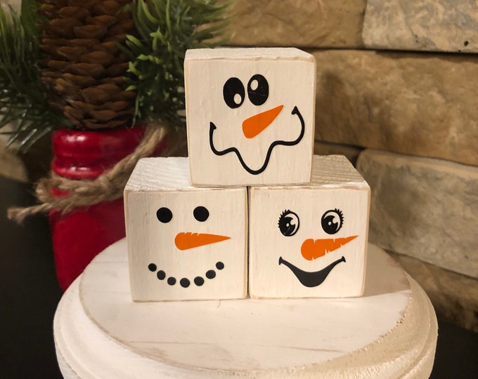 Wooden Snowmen Blocks Tiered Tray Decor Snowmen - Etsy