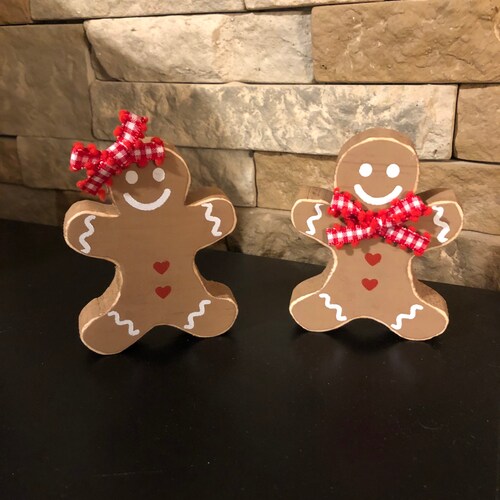 Wooden Gingerbread Man Stands Alone Set of 2 tiered Tray - Etsy