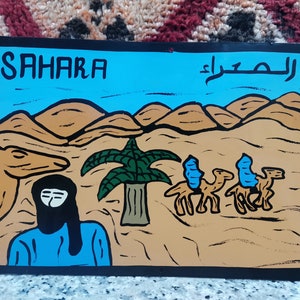 Sahara/desert Hand Painted Metal Plaque, Handmade in Morocco, Gift for ...