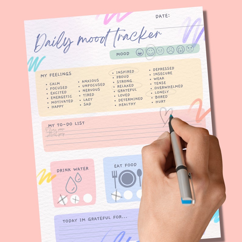Daily Mood Tracker Mental Health Tracker Daily Planner - Etsy