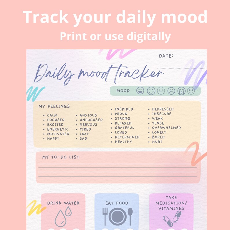 Daily Mood Tracker Mental Health Tracker Daily Planner - Etsy