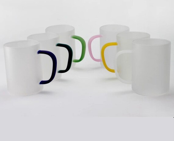 12 Oz. Sublimatable Frosted Glass Mug With Colorful Handle | Etsy