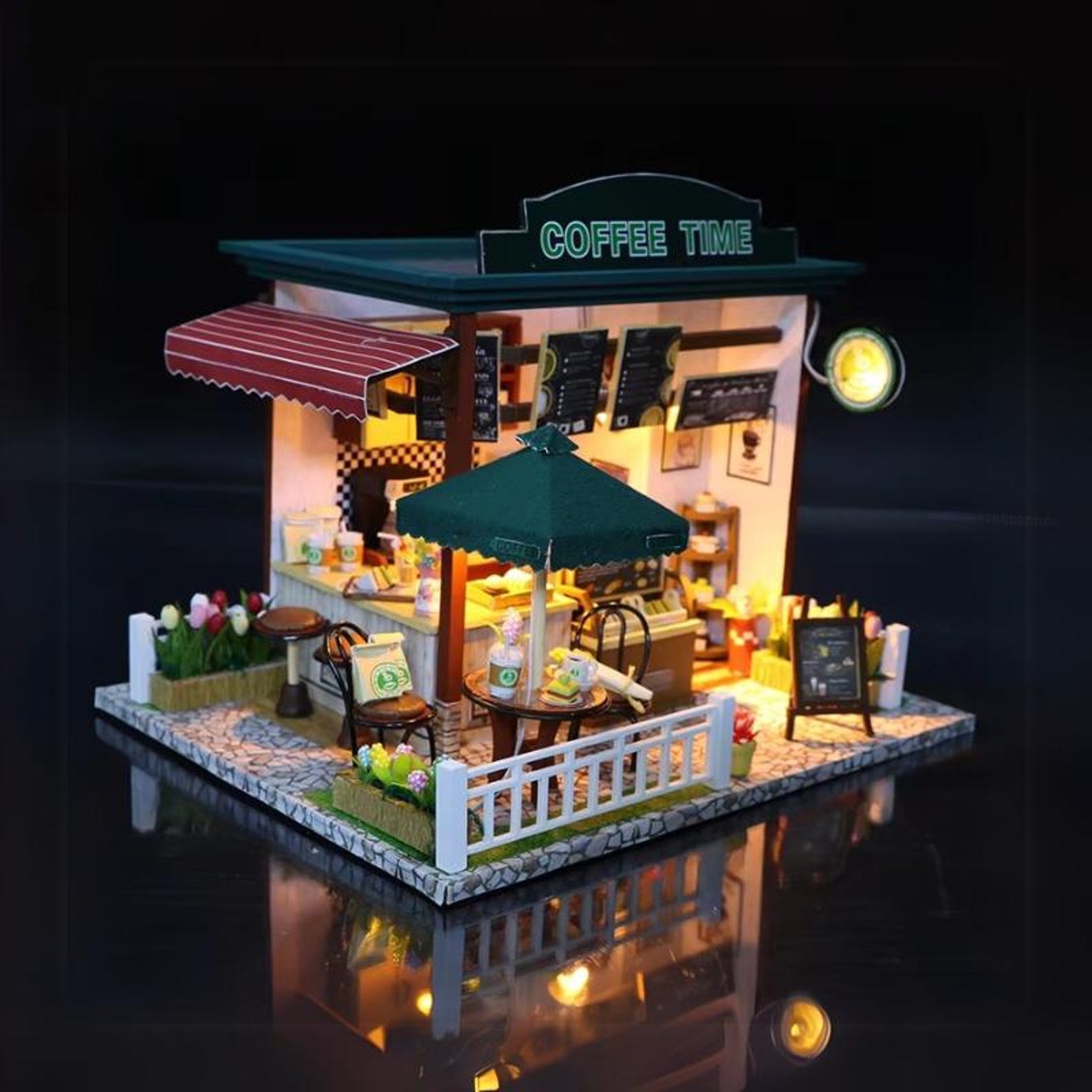DIY Miniature Dollhouse Kit: Coffee Shop Cafe Chocolatier With LED ...