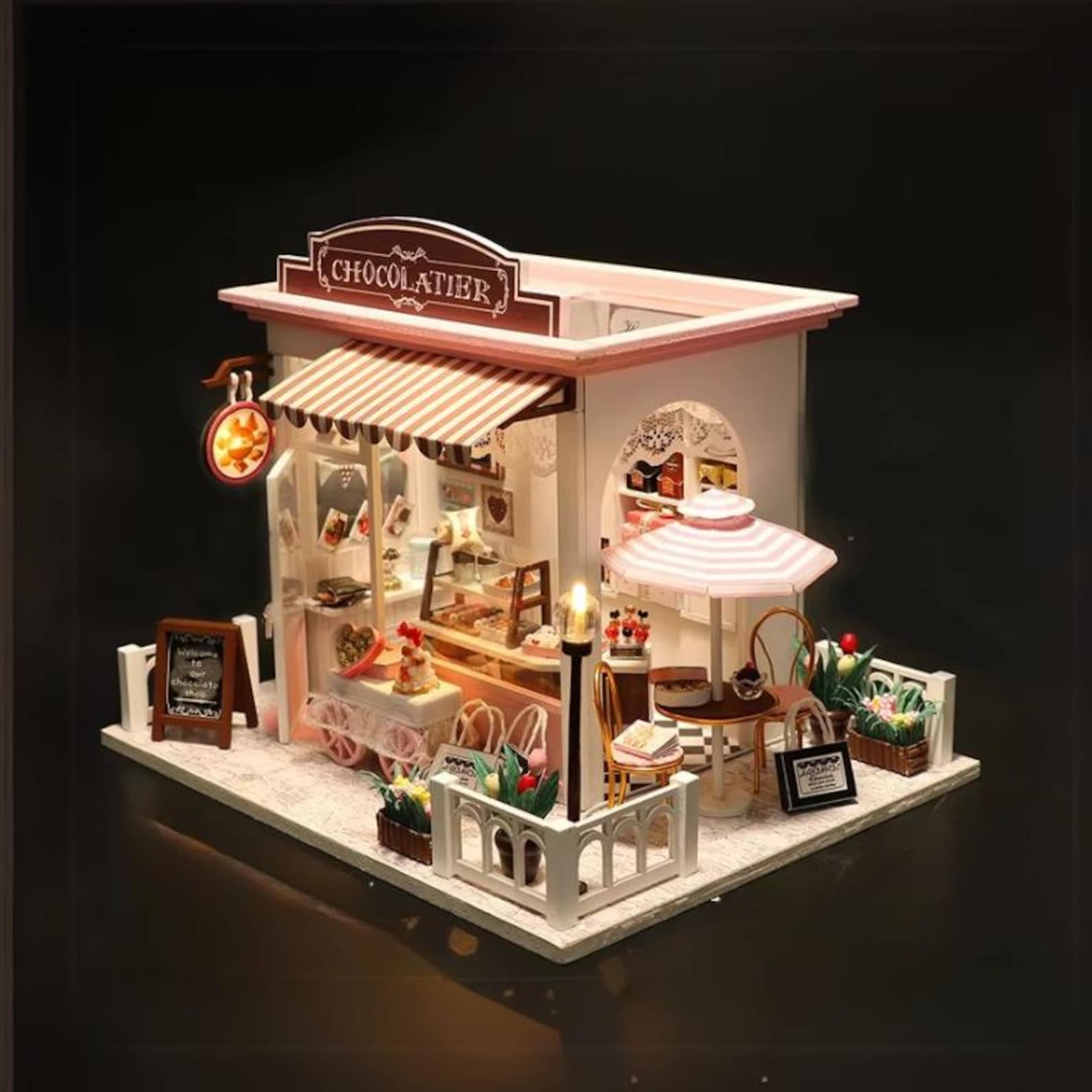 DIY Miniature Dollhouse Kit: Coffee Shop Cafe Chocolatier With LED ...