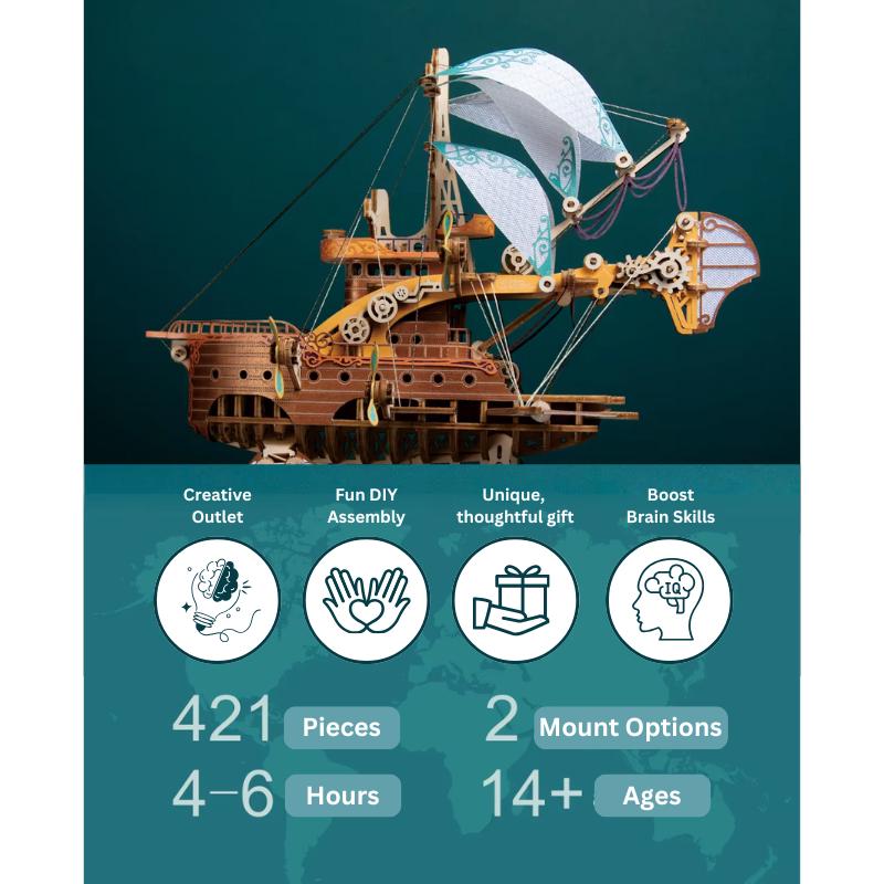 3D Wooden Puzzle Ship: DIY Mechanical Airship Model Kit - Etsy