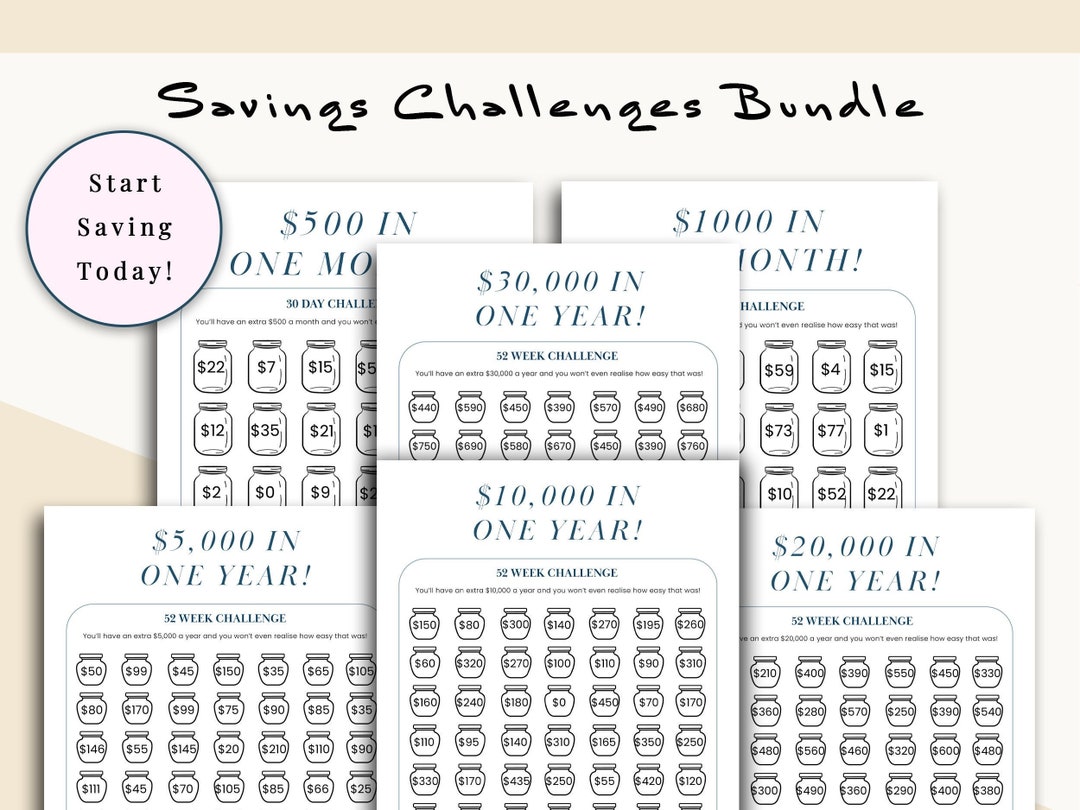 Money Challenge Bundle - 30 Day Challenge, 52 Week Challenge, Money ...