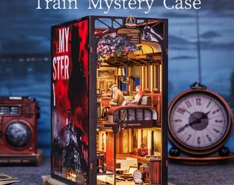 Train Mystery Case DIY Book Nook Bookshelf Insert Dust Cover Wooden ...